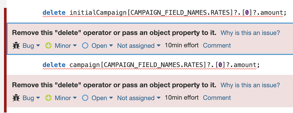 Delete operator on object with optional chaining - Report False-positive / False-negative ...