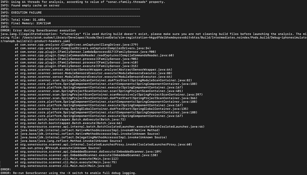 Sonar Scanner failed to scan the Objective-c code - SonarQube Server / Community Build - Sonar ...