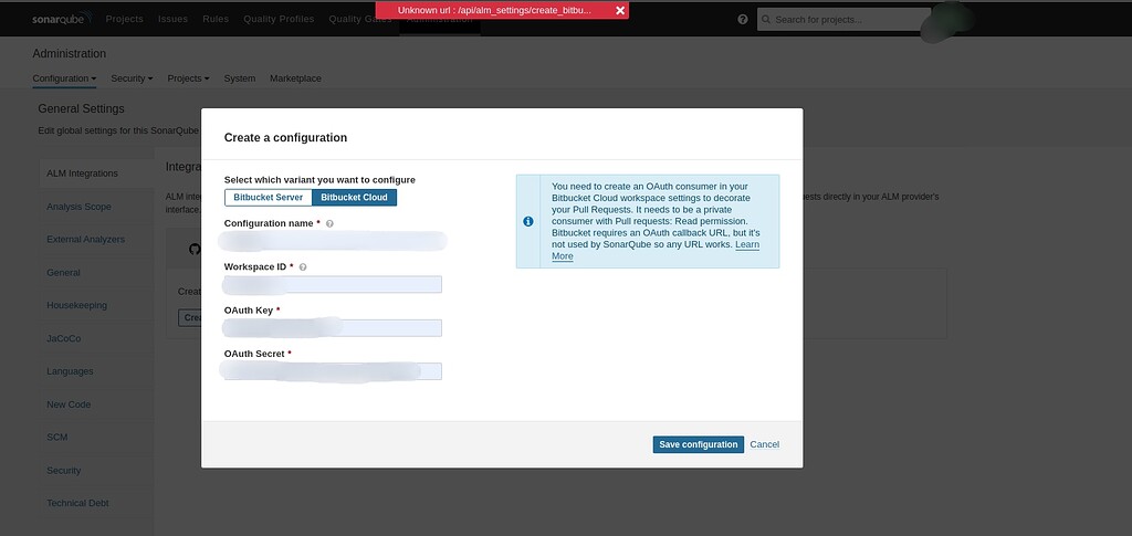 Not able to setup BitBucket ALM with SonarQube - SonarQube Server / Community Build - Sonar ...
