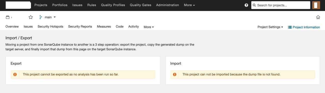 Unable To Export A Project When Main Branch Is Not Analyzed Sonarqube
