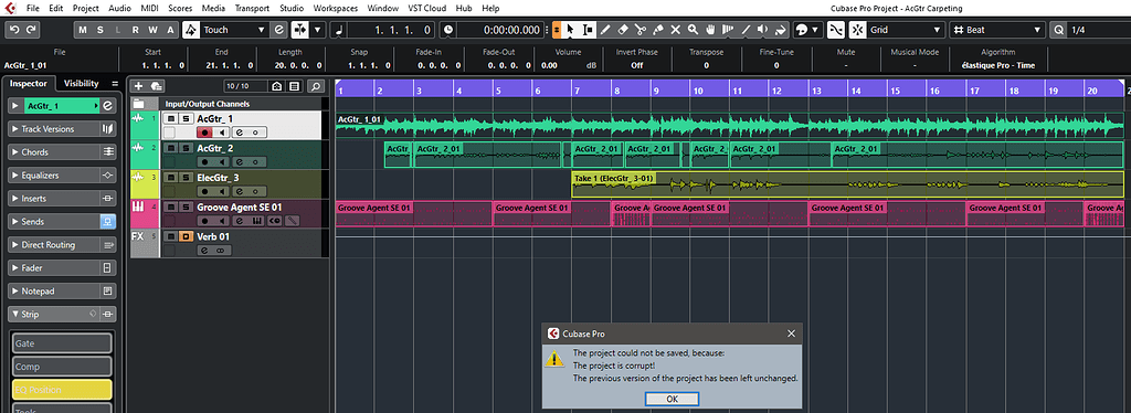 "The project could not be saved: the project is corrupted" - Cubase ...