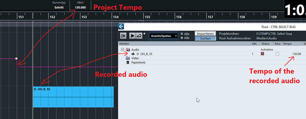 Tempo in pool not set when recording in a loop - Cubase - Steinberg Forums