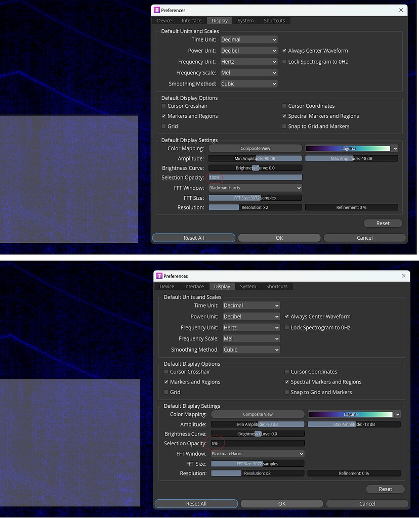 Selection Opacity Not Setting - SpectraLayers - Steinberg Forums