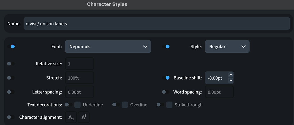 Character style to force staff text lower (baseline shift) - difficult ...