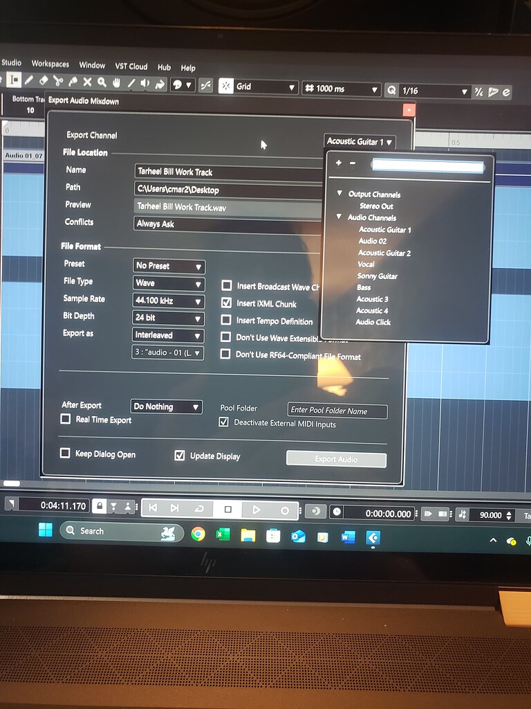 Export audio mixdown screen is missing select all feature in cuebase 14 Artist - Cubase ...