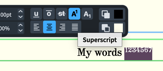 Superscript in Project Info fields such as "Copyright" or "Other ...