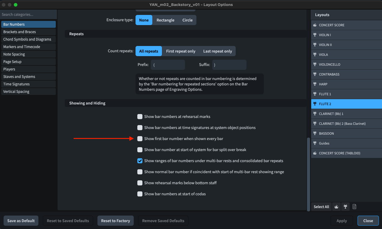 Bar number showing on multi-bar rest with range - Dorico - Steinberg Forums