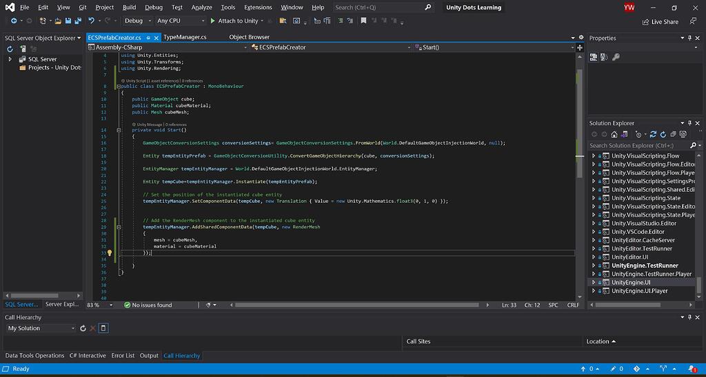 I was trying to instantiate a cube in the scene using ECS, but the cube is not visible in the ...