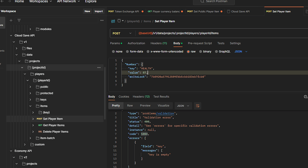 Help, I want to POST player data from postman but return `key is empty` - Unity Services - Unity ...