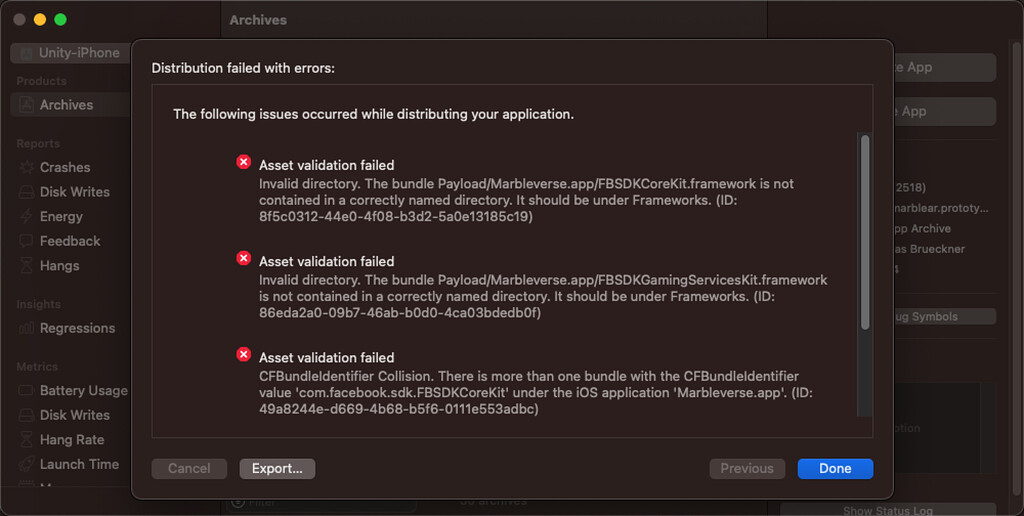 Unity 2021.3: Asset validation fails when uploading to AppStore - Unity Engine - Unity Discussions