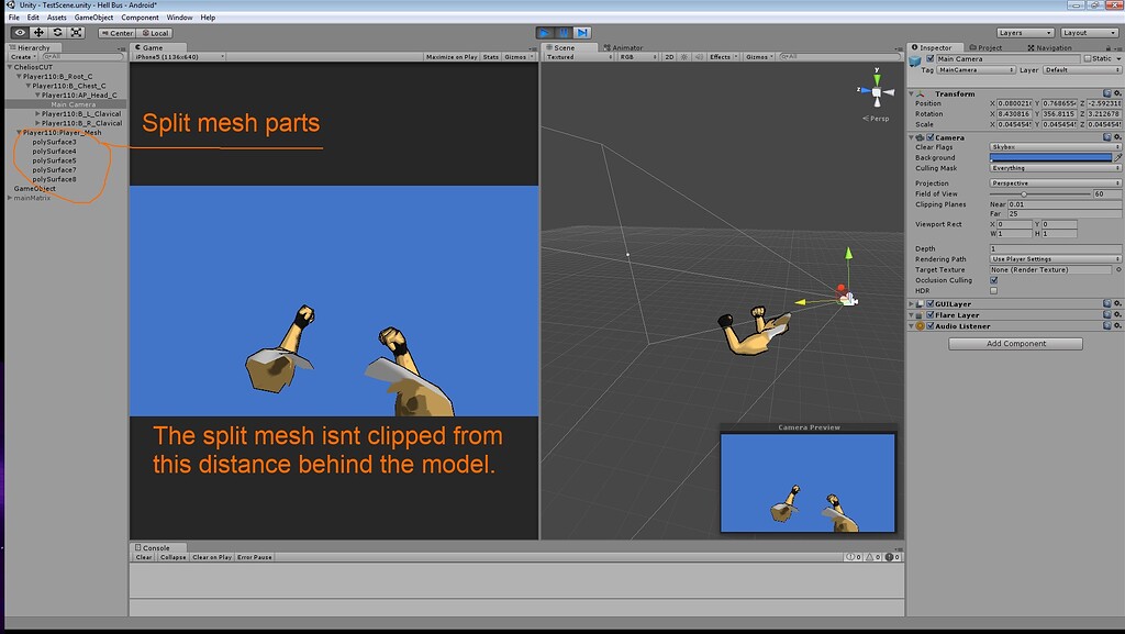 Camera clipping multimesh model from first person view while using Animator? - Questions ...