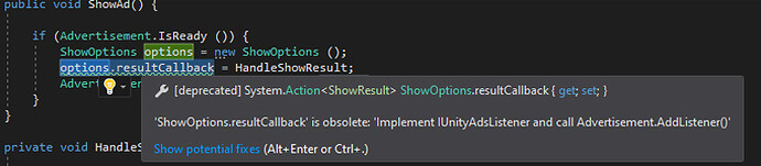 ShowOptions.resultCallback is obsolete, not sure how to implement ...