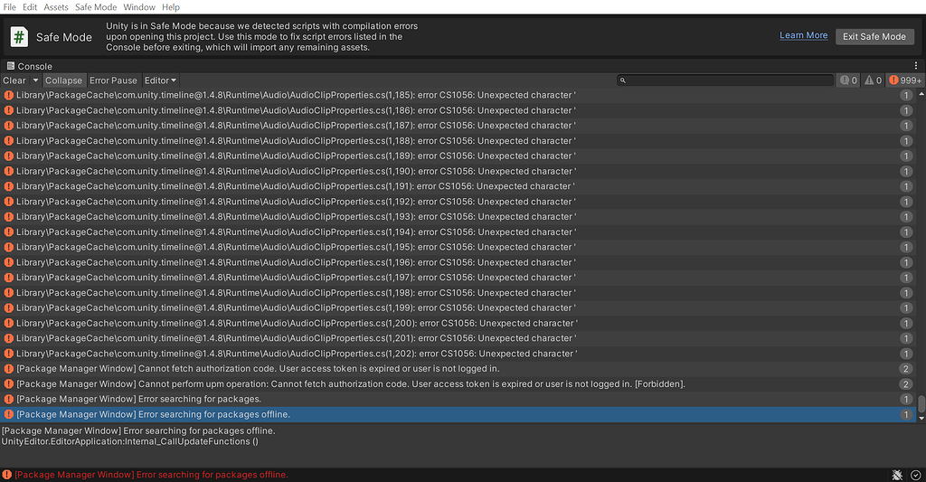 Unity prompts me to enter safe mode when I create a new project in ...