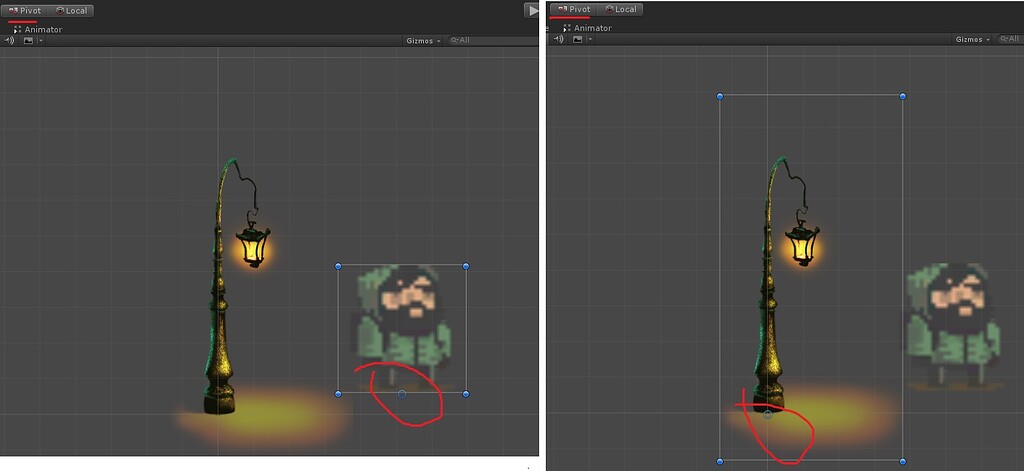 Changed sprite pivot point to custom , but it doesn't work well at ...