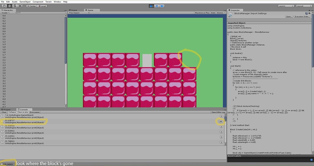 Strange behaviour after creating array of Blocks - Questions & Answers - Unity Discussions
