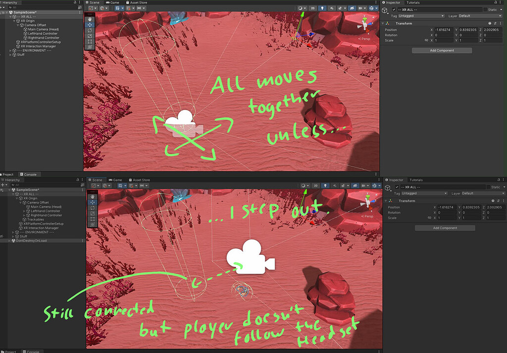 Why Xr Originplayer Doesnt Stick To The Camera When Moving Heatset Around Questions 