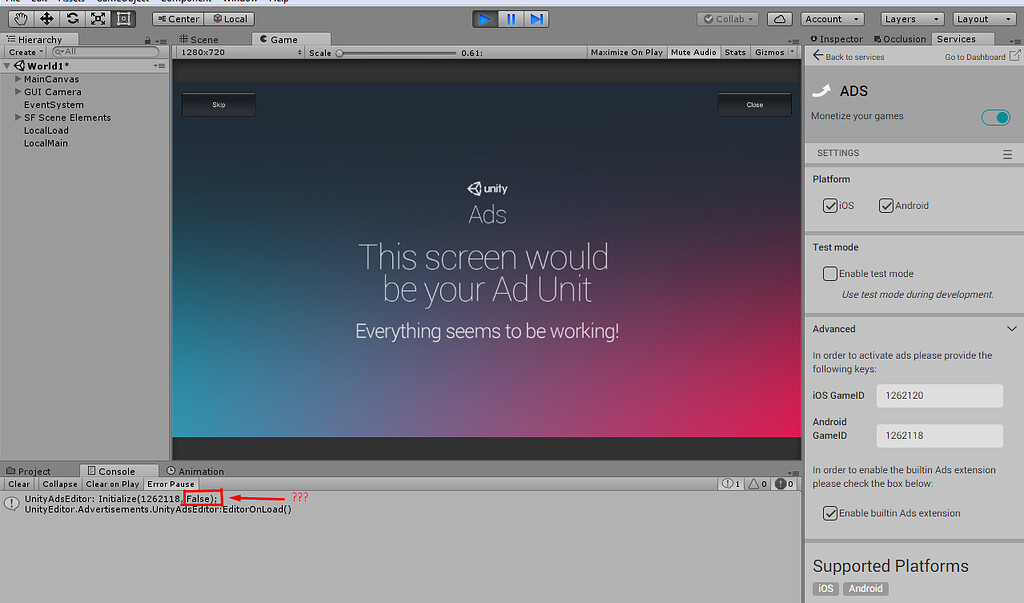 My UnityAdsEditor:Initialize is not True. - Unity Services - Unity Discussions