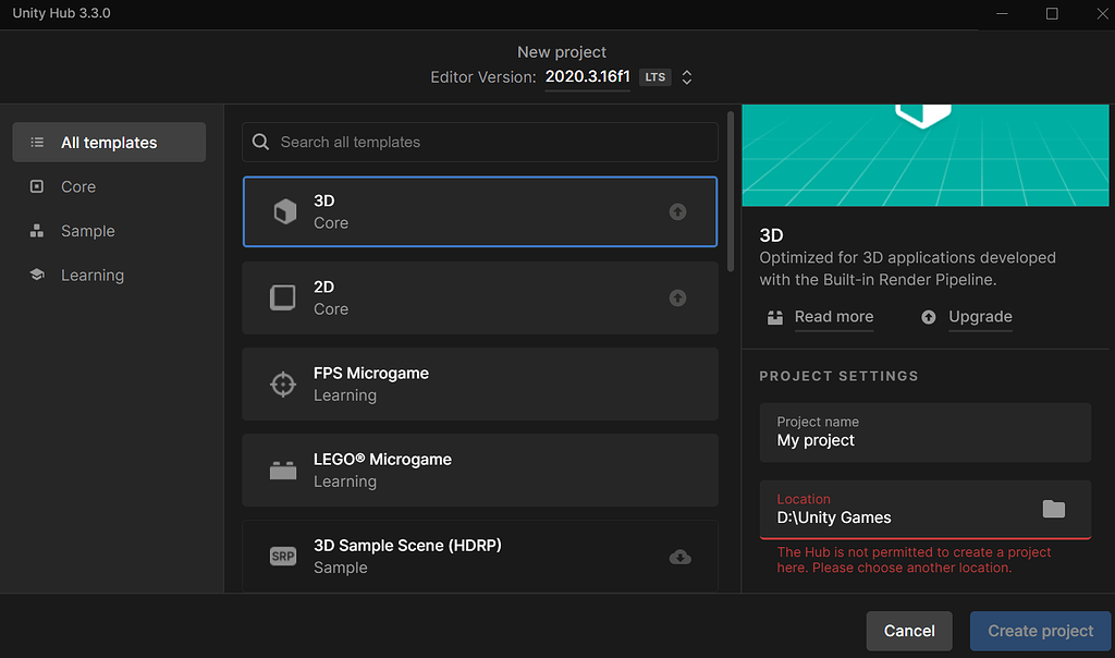 The Hub is not permitted to create a project.. - Unity Engine - Unity ...