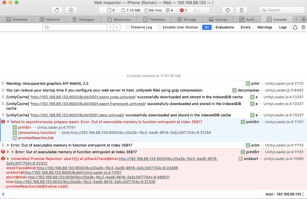 Webgl ios 13 safari - failed to asynchronously prepare wasm: Error: Out ... Webgl ios 13 safari - failed to asynchronously prepare wasm: Error: Out ...