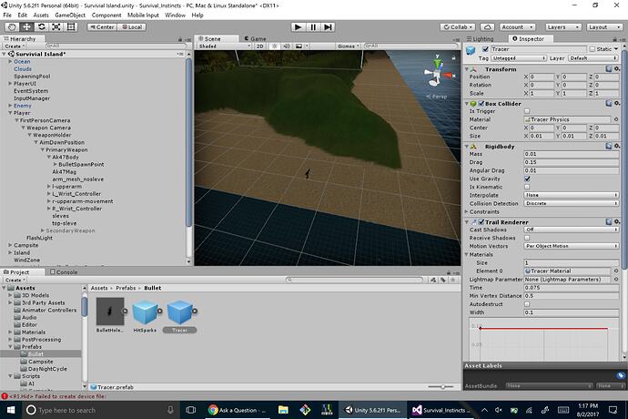 How do I make the bullet Tracer move towards the location of where the bullet hole prefab gets ...