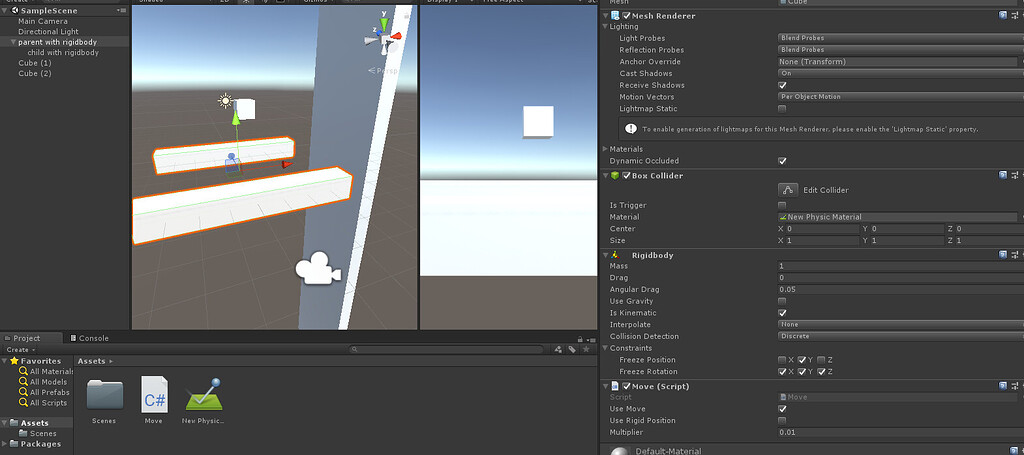 Child rigidbody doesn't act normally when parent rigidbody moves - Unity Engine - Unity Discussions