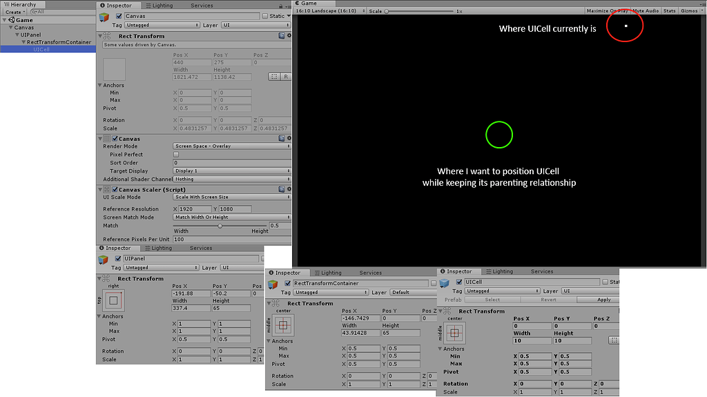 Move UI object to center of screen while maintaining its parenting - Questions & Answers - Unity ...