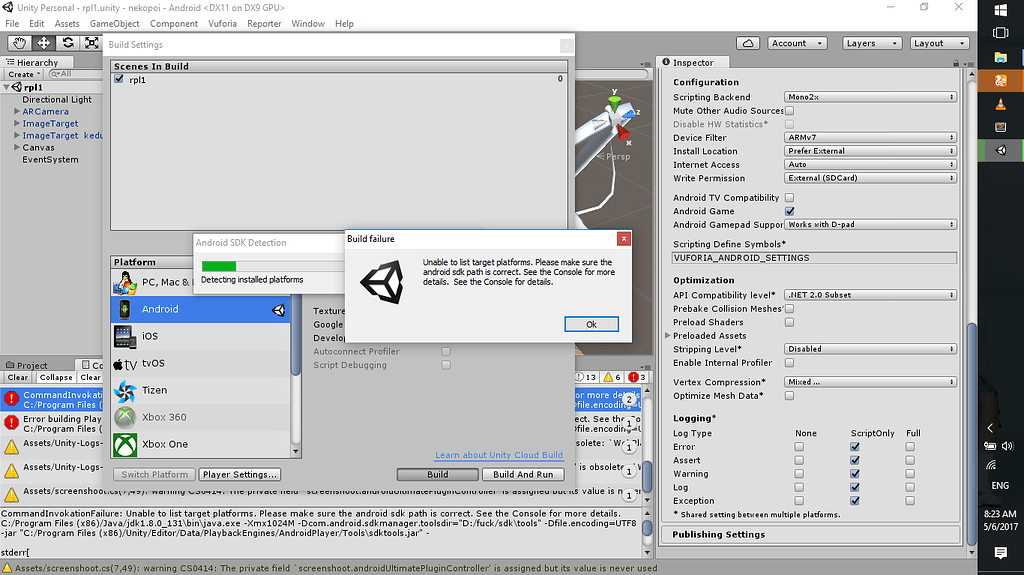 Unity 3d 5.4.5 : Unable to list target platforms. - Questions & Answers - Unity Discussions