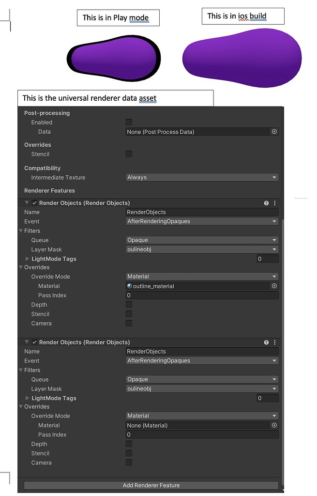 Urp Renderer Features Not Working On Ios Build But Work In Editor Questions And Answers Unity