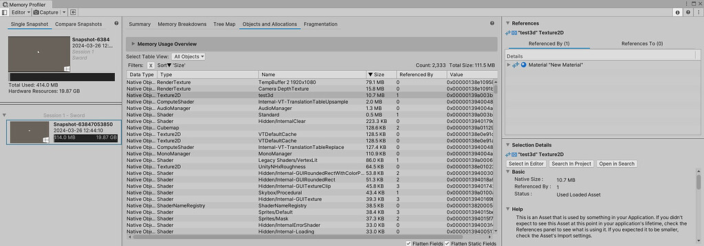 Mip Maps do not save any VRAM memory in build, memory snapshot profiler ...