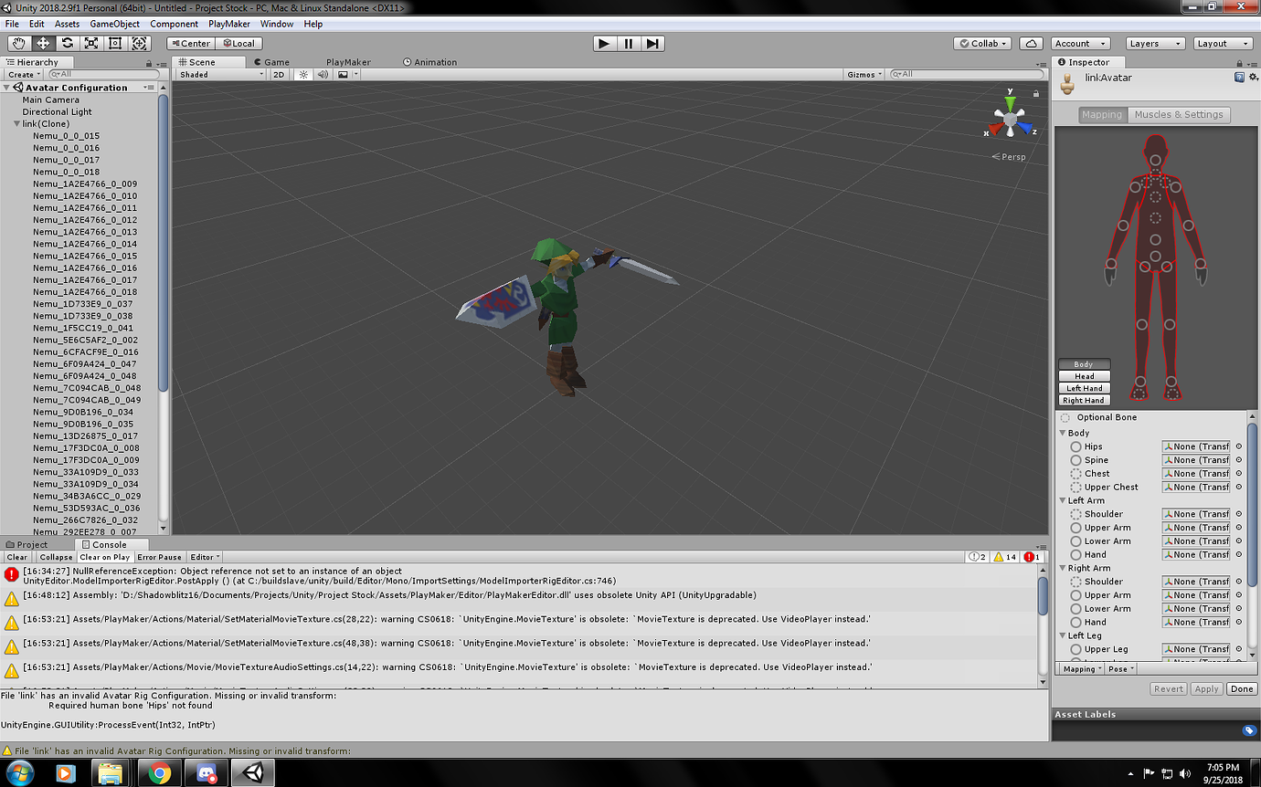 Model has an invalid Avatar Rig Configuration. Missing or invalid transform - Unity Engine ...