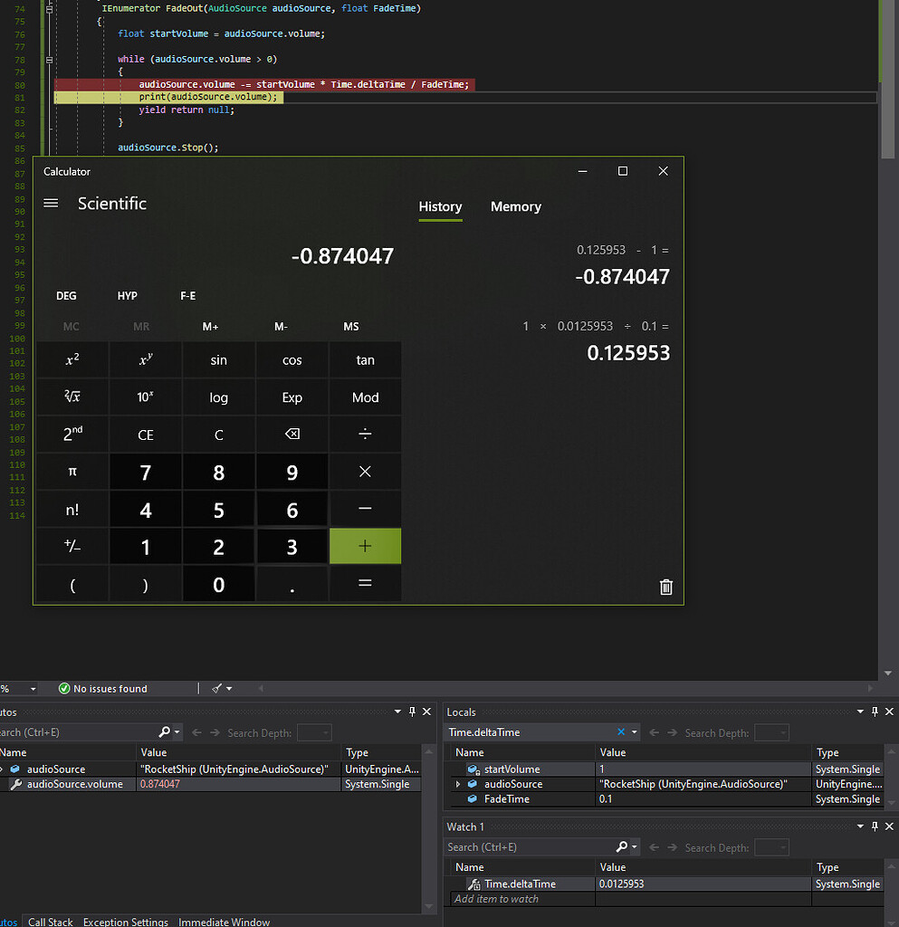 Trying to understand math behind Audio Fade out IEnumerator. - Unity Engine - Unity Discussions