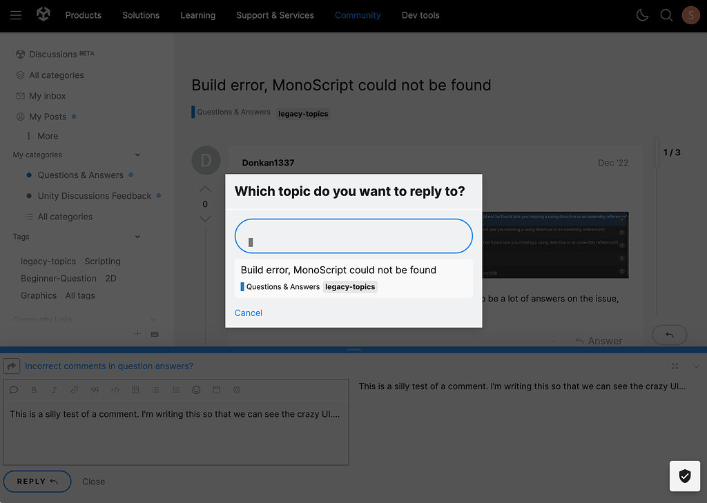 Please Disable the Reply Target Switching Feature - Web Resources - Unity Discussions