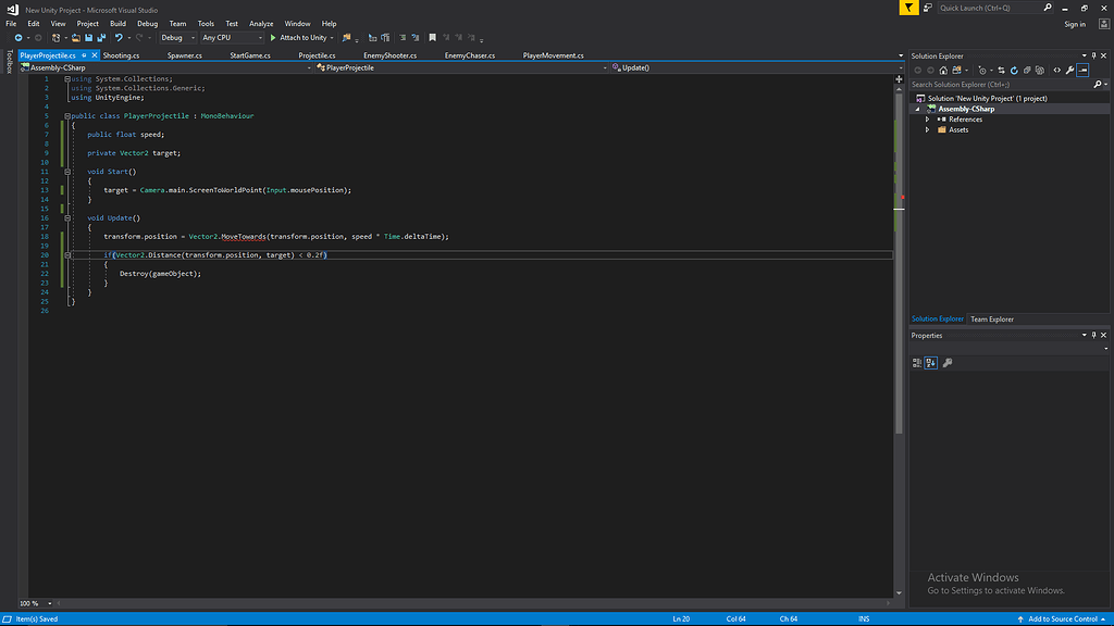 Trying To Make A Projectile Move Towards Mouse Position But But Im Getting An Error Anyone Able