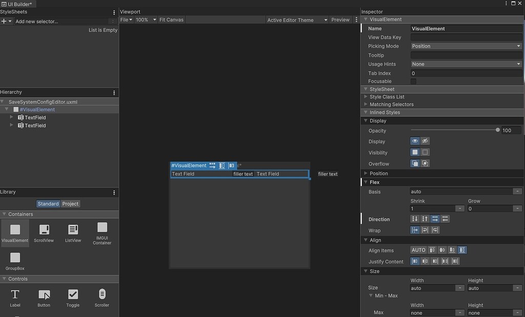 [UIBuilder]How can you ensure proper sizing for TextFields within a VisualElement that has a ...