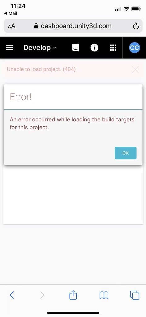An error occurred while loading the build targets for this project. - Unity Services - Unity ...