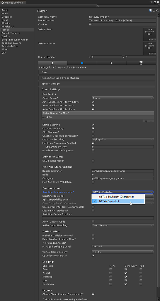TextMesh Pro package version 2.0.0 for Unity 2019.1 requires .Net 4.x Scripting Runtime - Unity ...