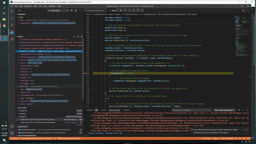 GetComponent() failing for enemy colliders from OverlapSphereNonAlloc array, but working fine ...