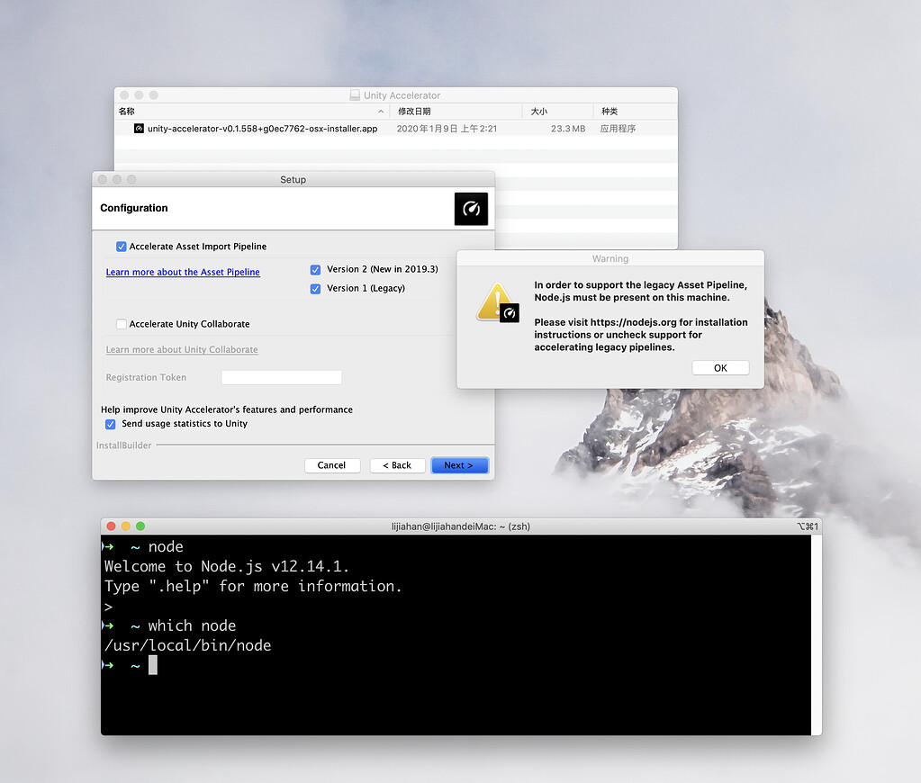Unity Accelerator install failed when version 1 option selected. I already have node.js ...