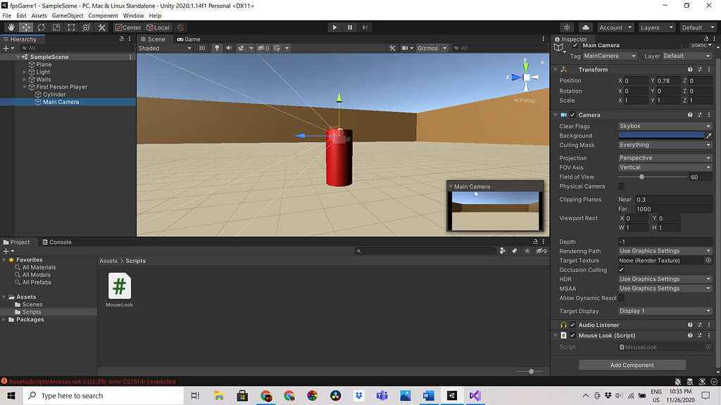 Mouse look around first person ERROR CS1514 - Unity Engine - Unity ...