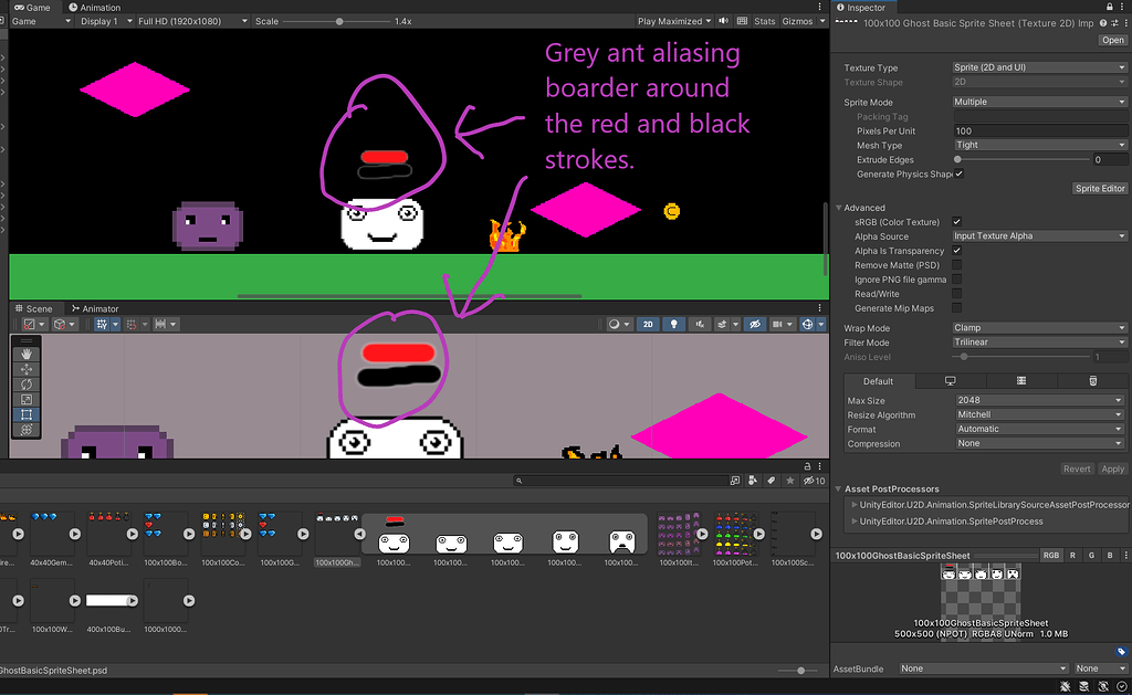 How can the brush tool in Photoshop PSD files be used in unity without a fuzzy grey anti ...
