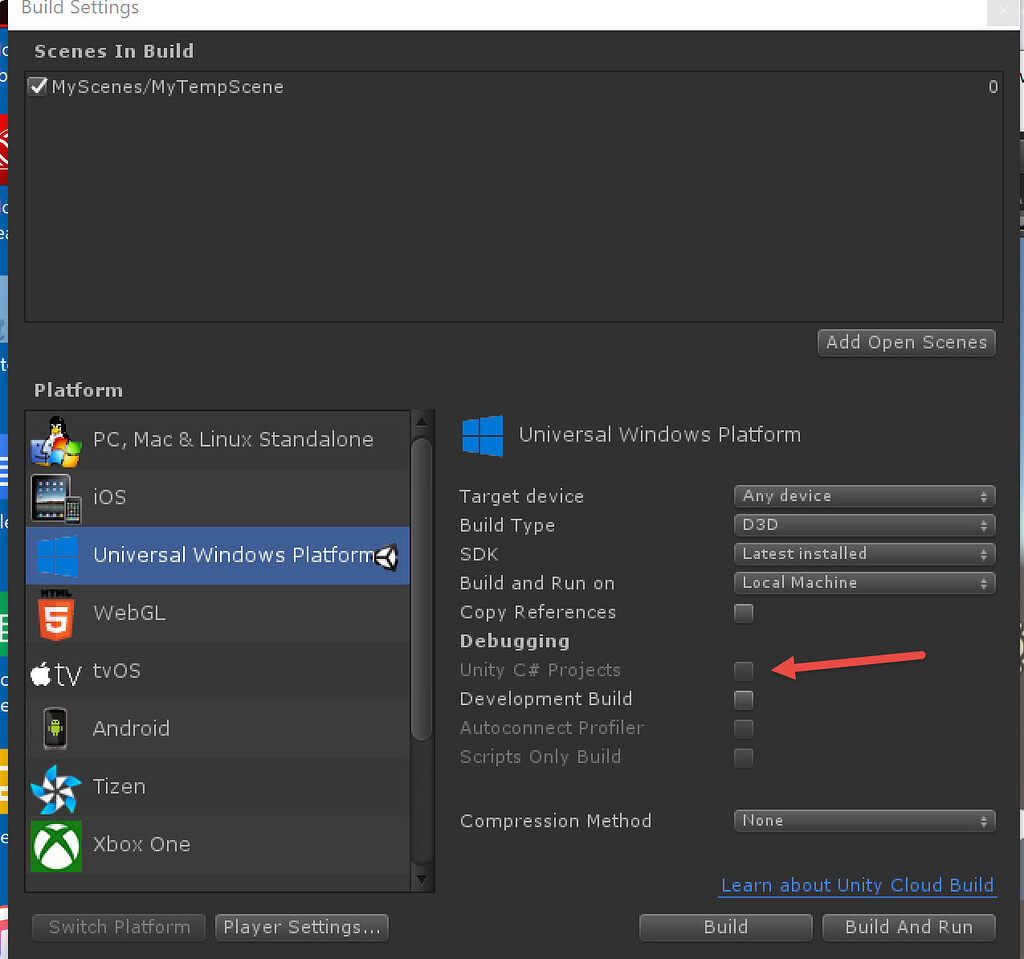 Cannot check "Unity C# Projects" when trying to build. - Questions ...