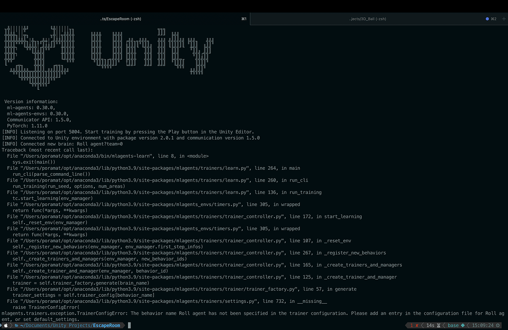 Unity Ml Agents Was Stop Training After It Execute Unity Engine Unity Discussions