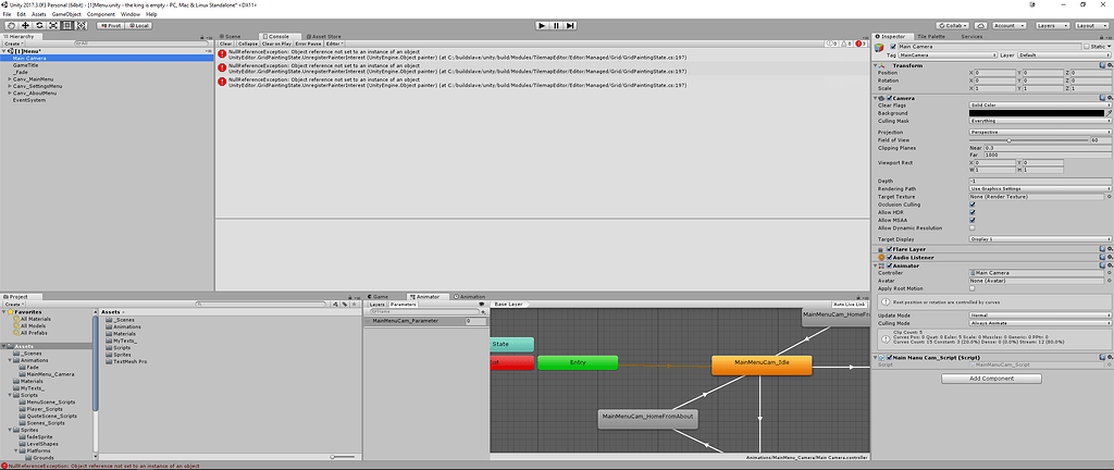 Why am i getting this? NullReferenceException because of UnityEditor.GridPaintingState ...