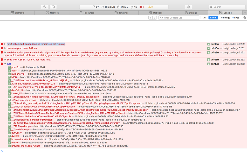 Abort(138) at jsStackTrace Error - Unity Engine - Unity Discussions