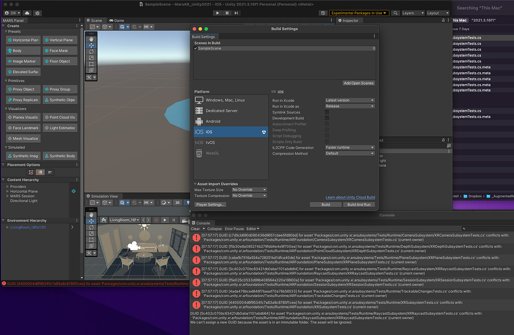 XRRaycastSubsystemTests.cs file conflict on first Mars build - Unity ...