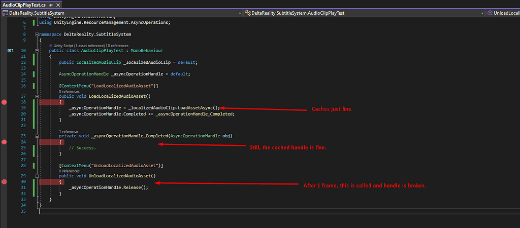 Localization AsyncHandleOperation has errors and not possible to .Release() - Unity Engine ...