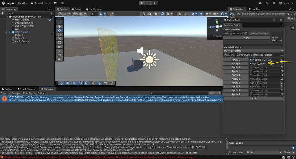 ProBuilder's Material Editor keeps giving error whenever I add a ...