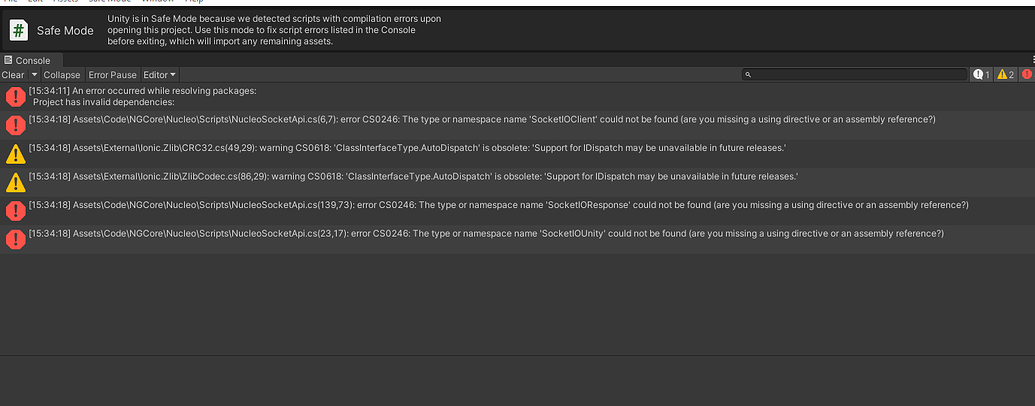 An error occured while resolving packages:Project has invalid Dependencies - Unity Services ...