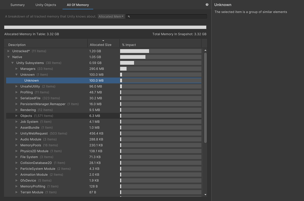 Unknown memory in memory profiler - Unity Engine - Unity Discussions