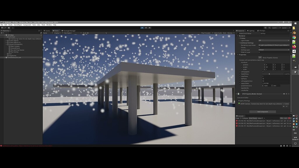 Rain/snow particles colliding with world outside screen space using ...
